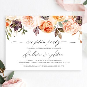 Editable Wedding Reception Invitation Template, Printable Reception ...