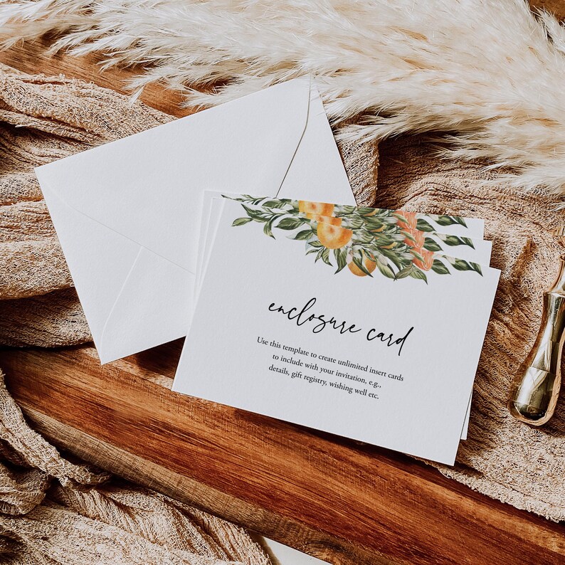 Orange Enclosure Card Template, Citrus Wedding Invitation Insert ...