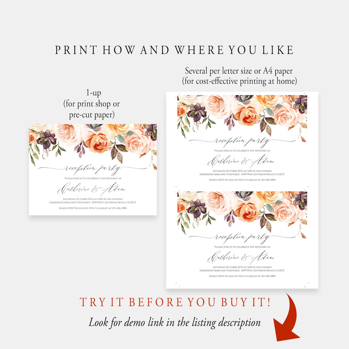 Editable Wedding Reception Invitation Template Printable | Etsy