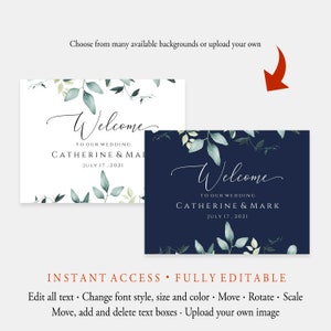 Eucalyptus Welcome Sign Template, Instant Download, Editable Greenery ...