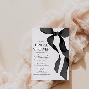 Bow Bridal Shower Invitation Black Bow Couple Shower Invite Ribbon ...