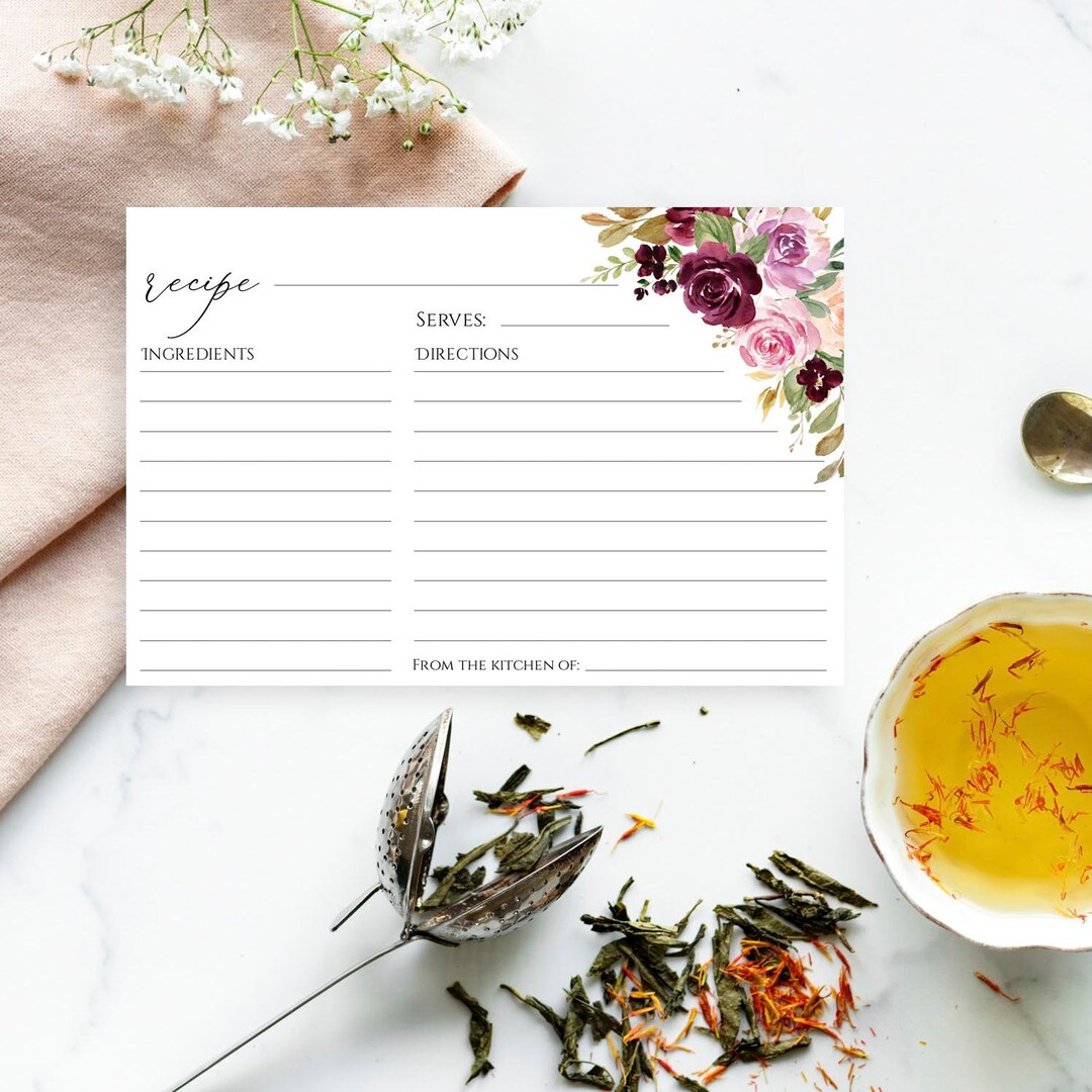 Editable Recipe Card Template, Instant Download, Purple Recipe Card ...