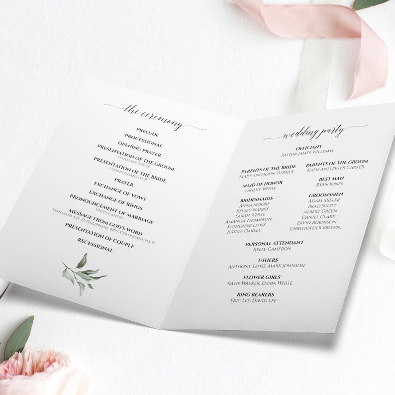 Folded Wedding Program Template Fully Editable Folded - Etsy