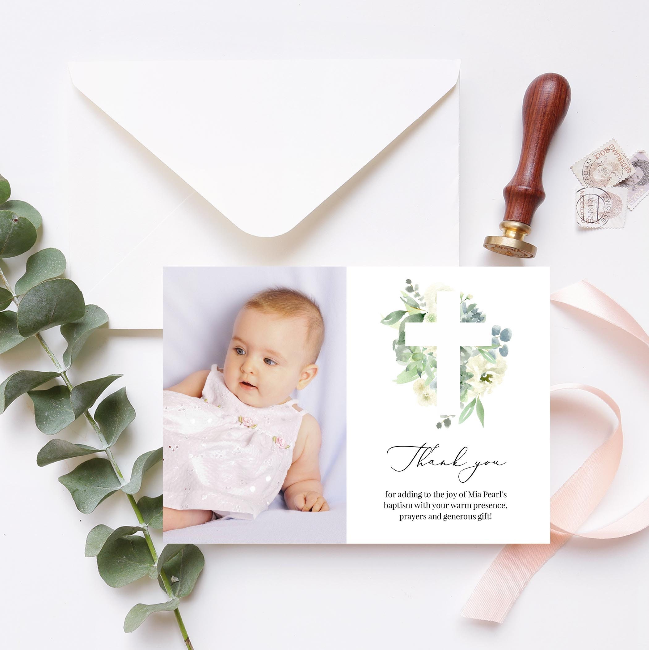 Baptism Photo Thank You Card Template Instant Download | Etsy