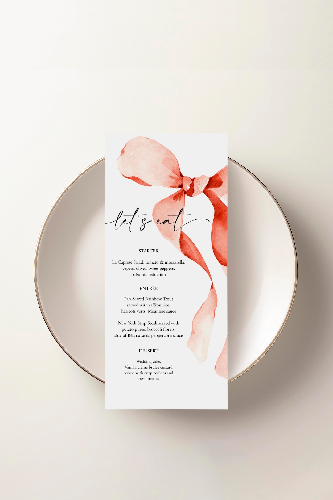 Bow Menu Ribbon Baby Shower Menu Bow Bridal Shower Menu Printable Coral ...