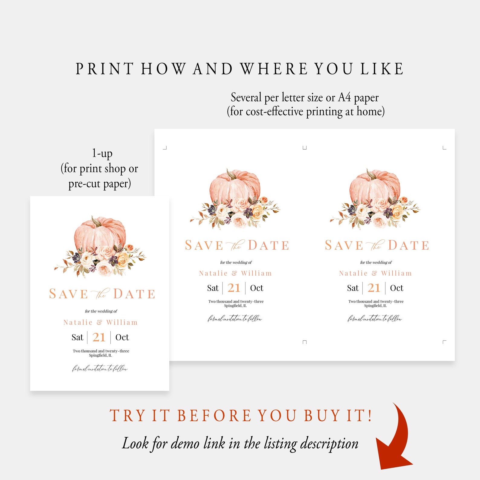 Fall Save the Date Template, Editable Save the Date Cards, Pumpkin Save ...