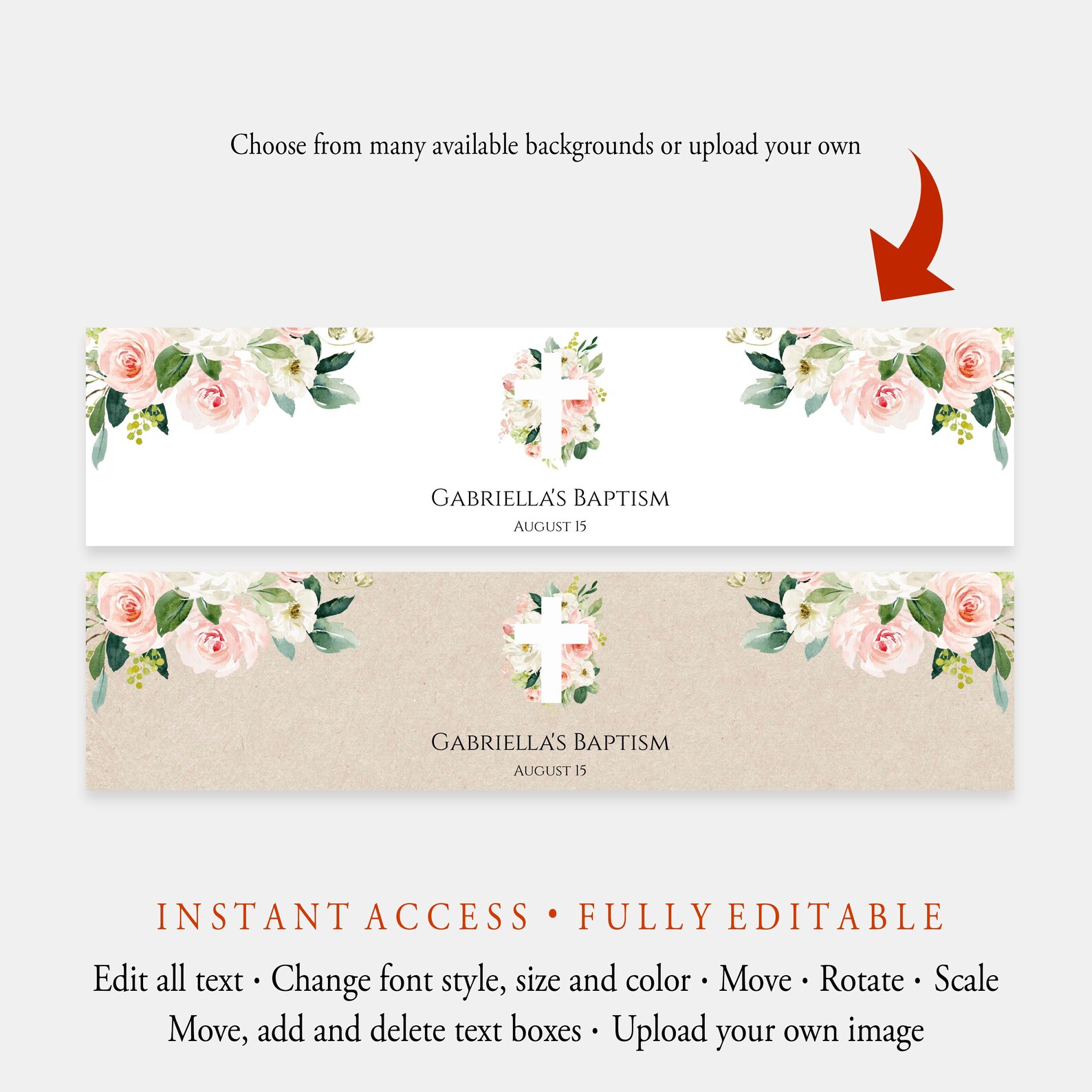 Baptism Water Bottle Label Template Download, Editable Girl Baptism ...