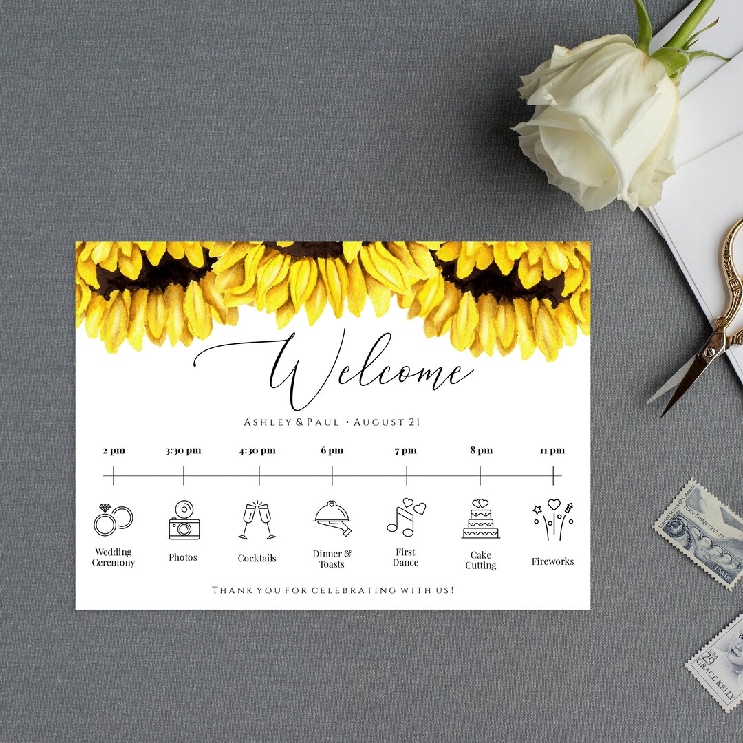 Sunflower Wedding Timeline Template, Editable Timeline, Summer Wedding ...