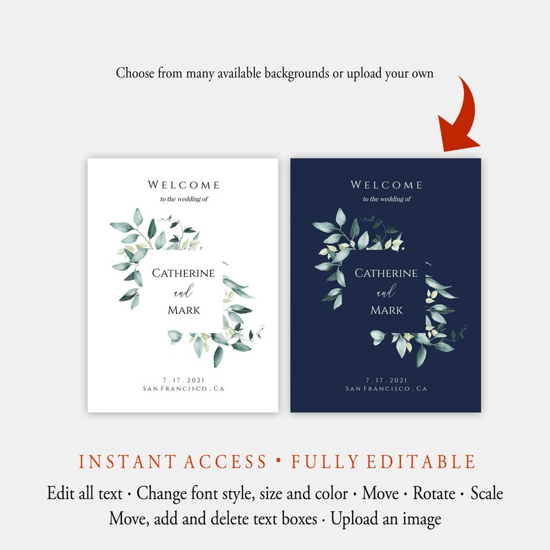 Eucalyptus Welcome Sign Template Instant Download Editable | Etsy