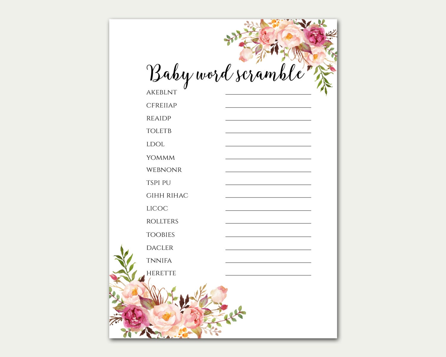 Baby Word Scramble Baby Shower Game Baby Word Scramble | Etsy