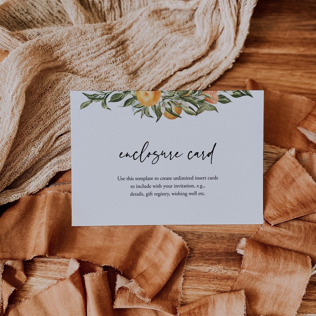 Orange Enclosure Card Template, Citrus Wedding Invitation Insert ...