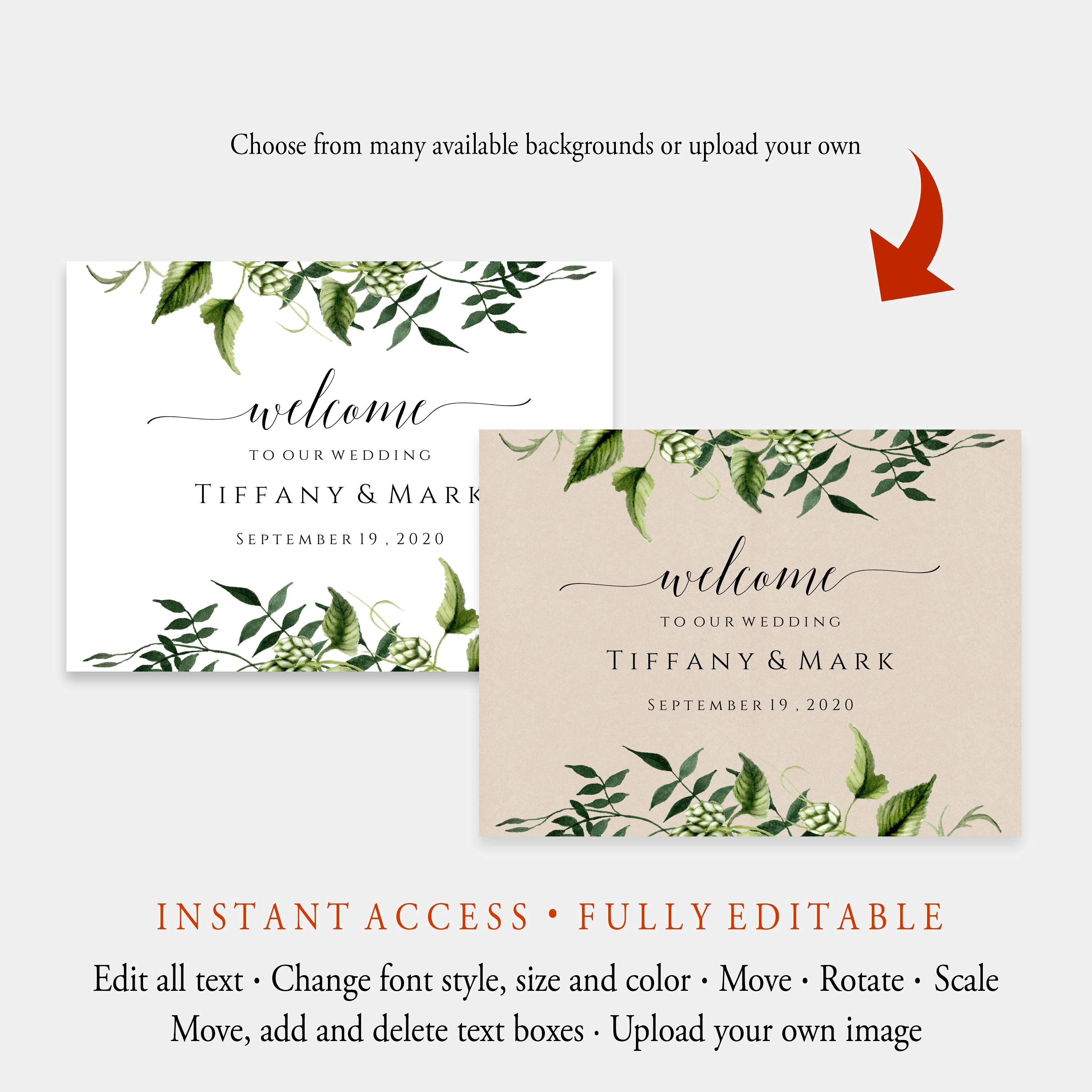 Greenery Welcome Sign Template Instant Download Editable | Etsy