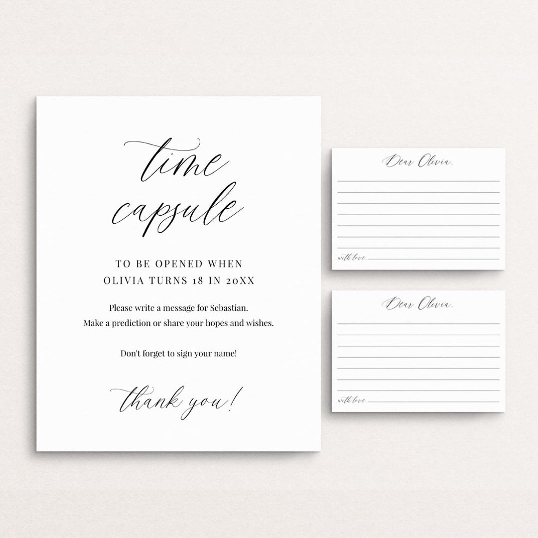 Modern Time Capsule Sign and Cards, First Birthday Time Capsule ...