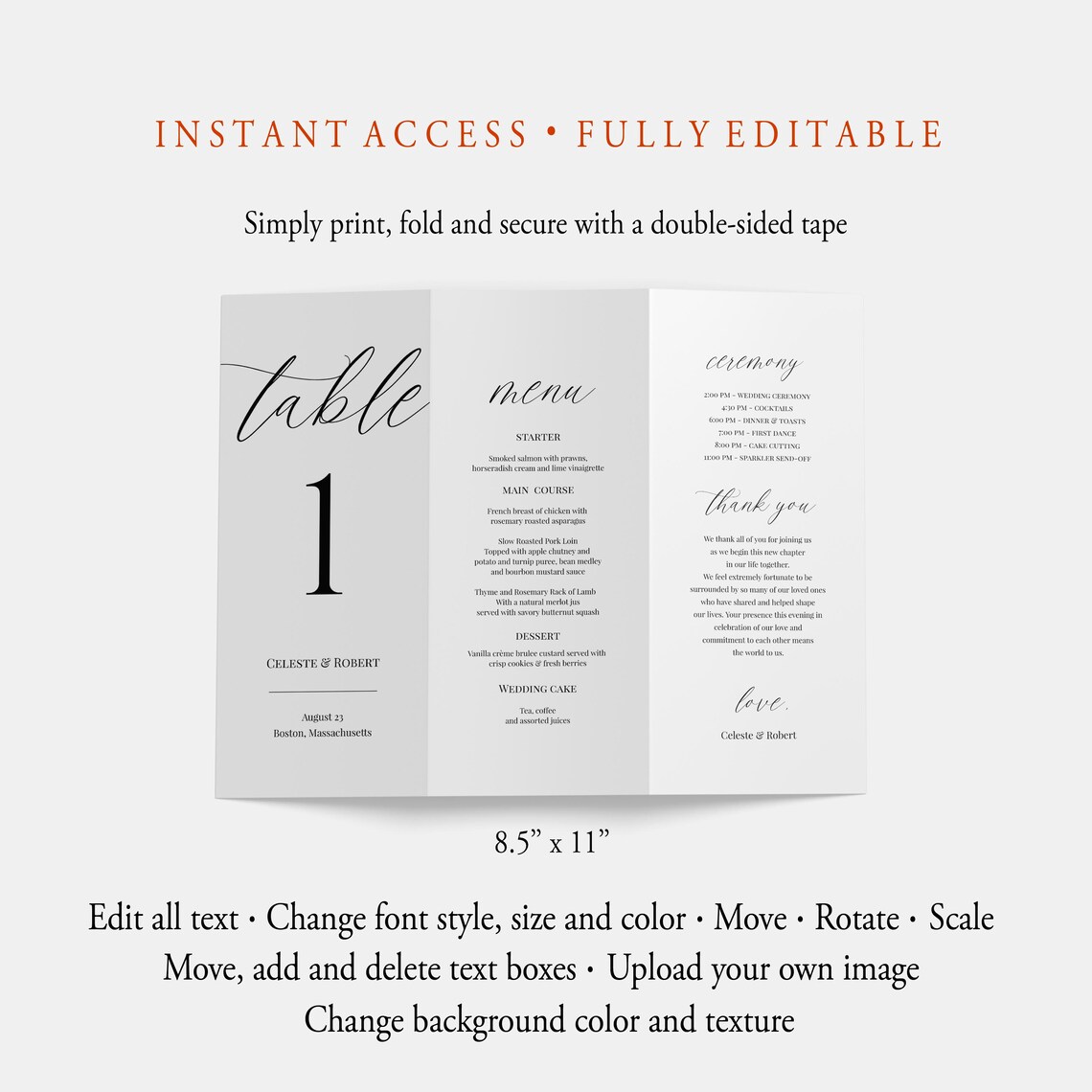 Modern Tri-fold Table Number Template, Instant Download, Editable Tri ...