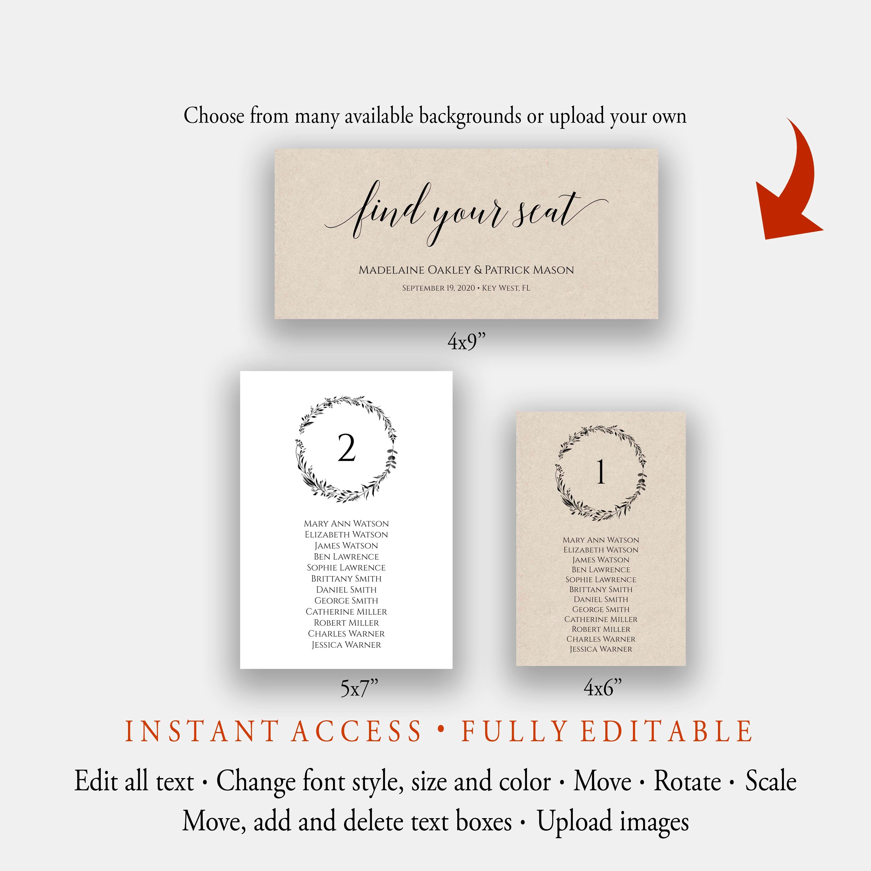 Rustic Wedding Seating Cards Instant Download Fully - Etsy