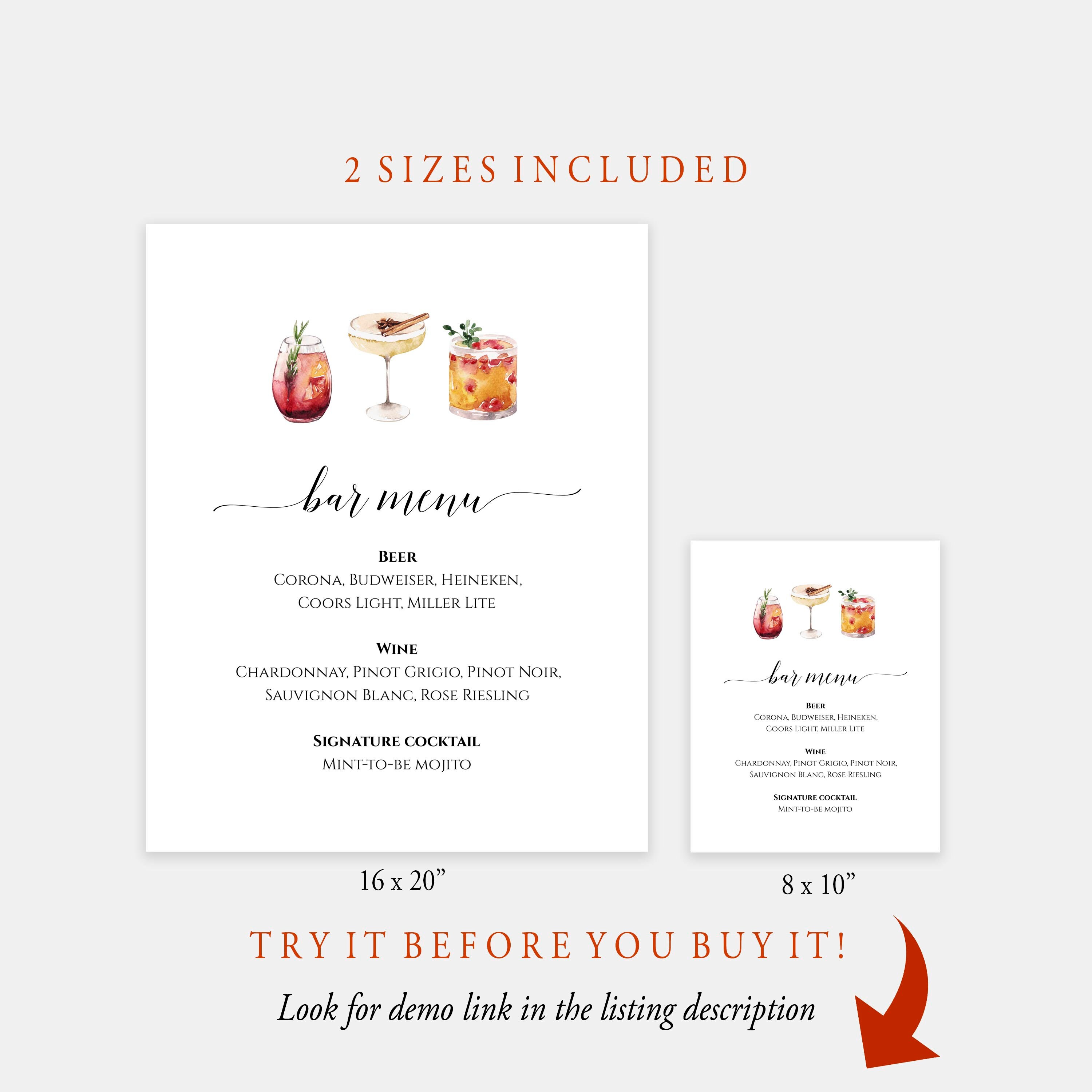 Printable Bar Menu Sign Template Download the Bar Sign Bar - Etsy