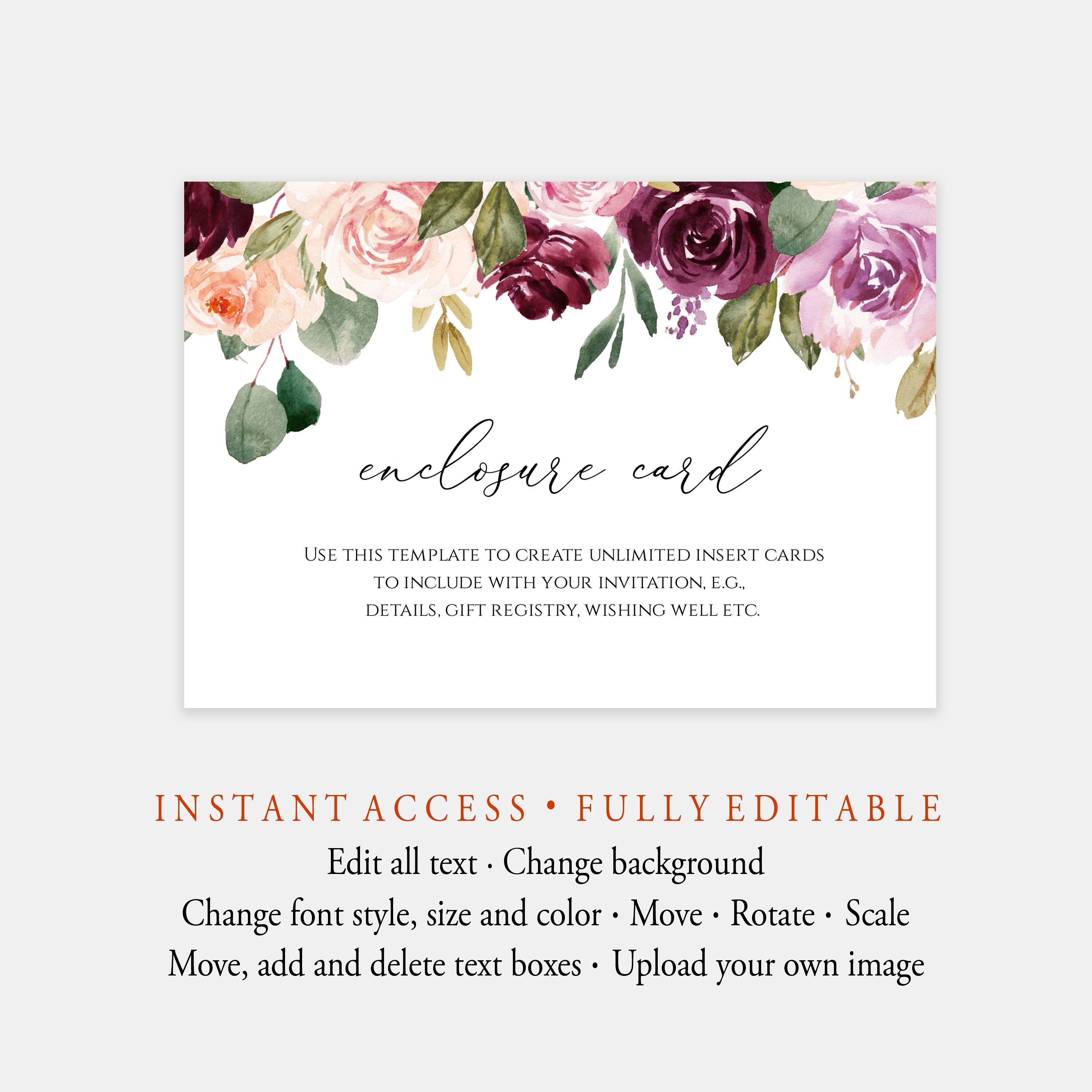 Custom Wedding Enclosure Card Template Printable Invitation - Etsy