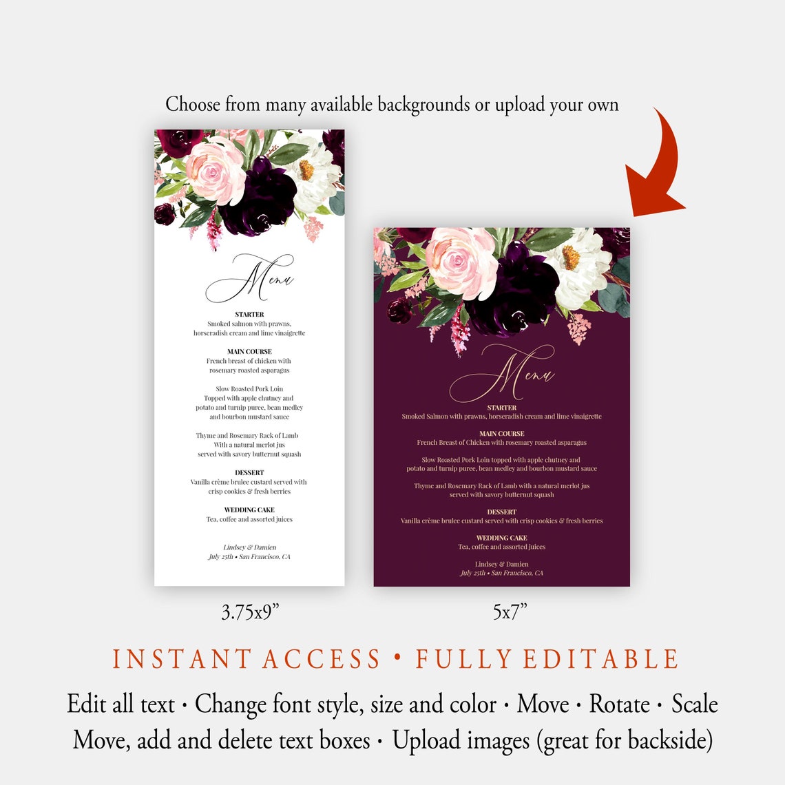 Boho Menu Template Fully Editable Menu Printable Wedding - Etsy