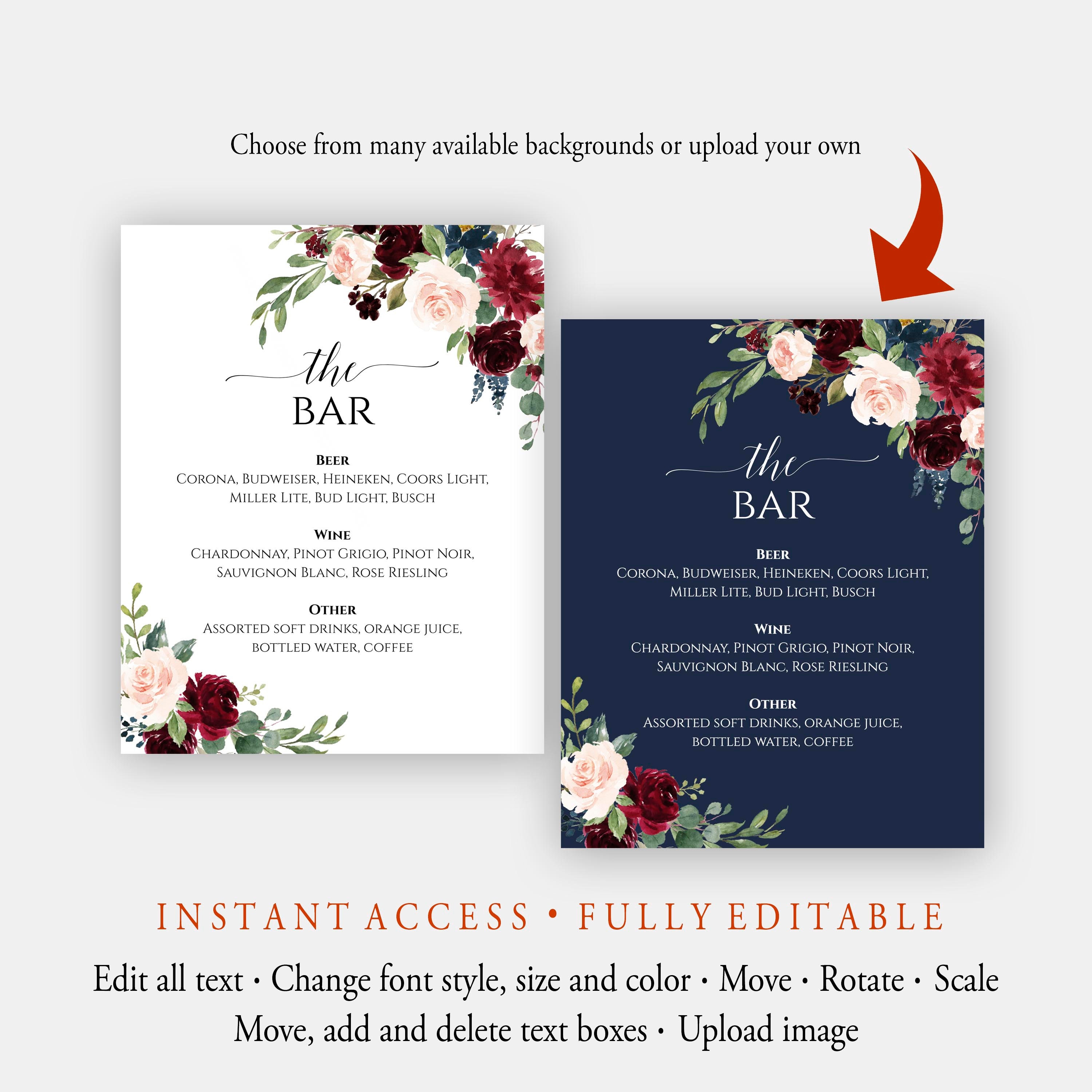 Bar Menu Sign Template Instant Download the Bar Sign Bar - Etsy