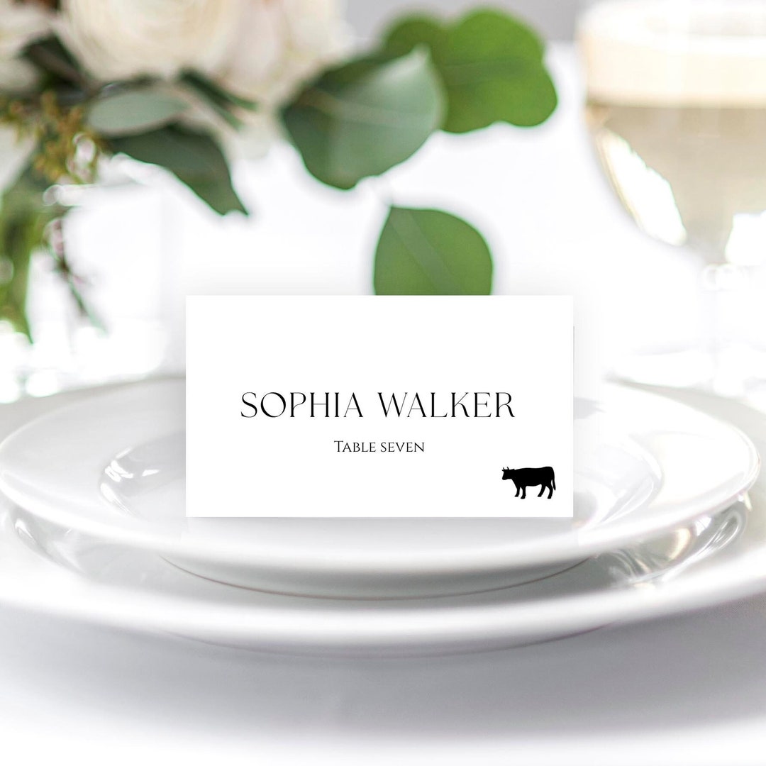 Place Card Template With Meal Icons, Editable Wedding Place Cards ...