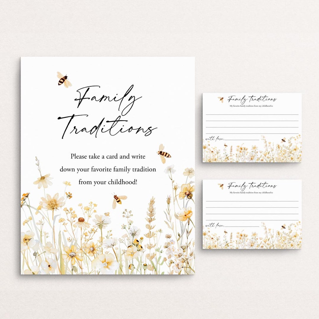 Bee Family Tradition Sign and Card Honey Bee Baby Shower Game ...