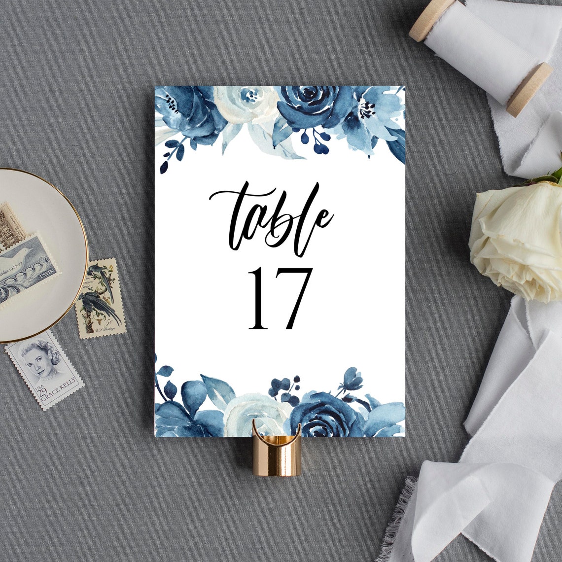 Blue And Silver Table Number Template Wedding Table Numbers | Etsy