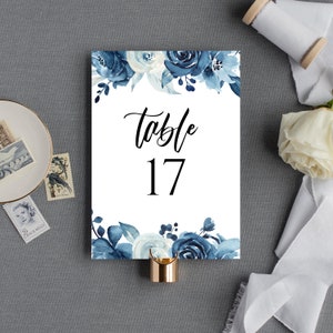 Blue and Silver Table Number Template, Wedding Table Numbers Printable ...