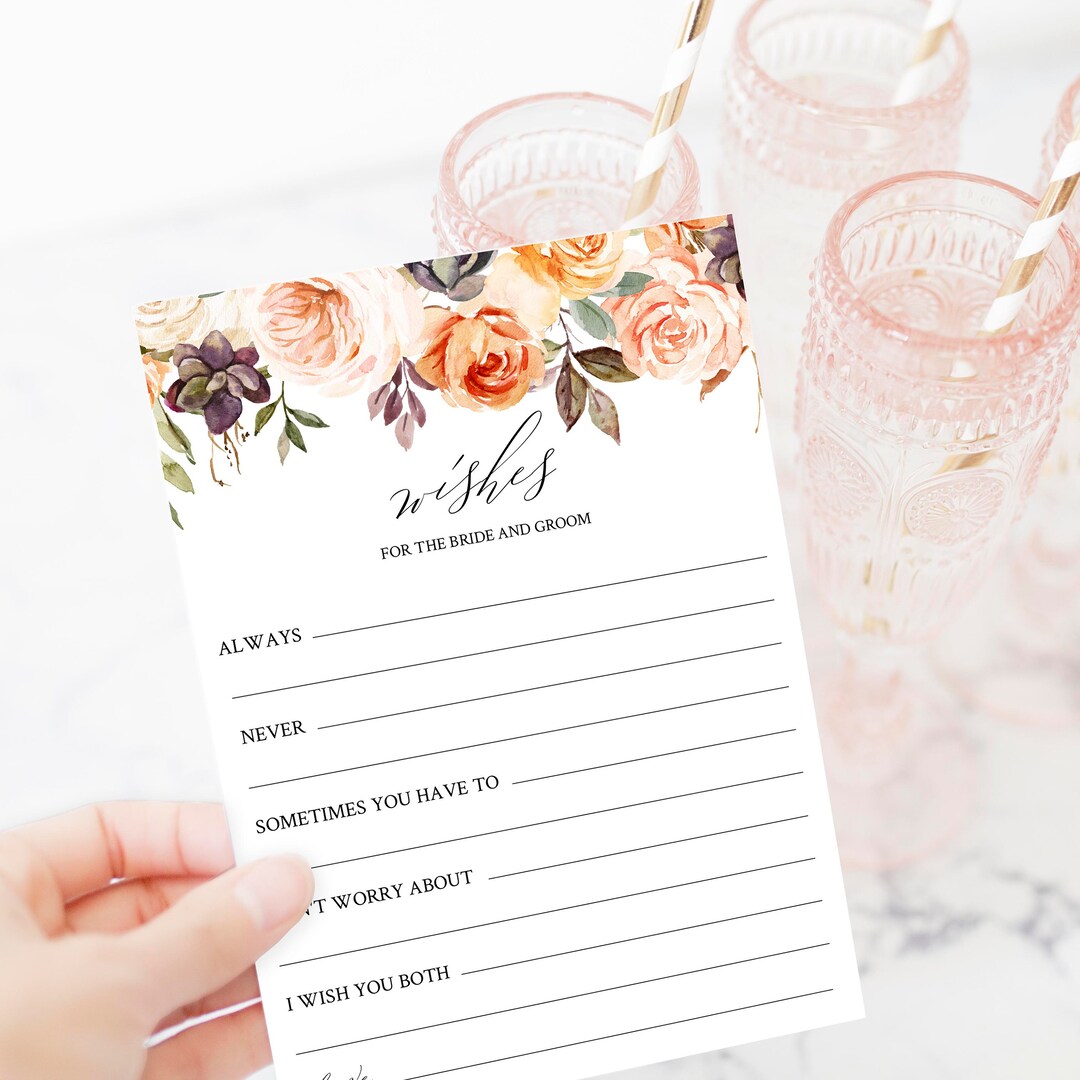 Editable Wedding Advice Card, Printable Wishes for the Bride and Groom ...