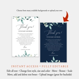 Eucalyptus Thank You Card Template, Greenery Napkin Thank You Note ...