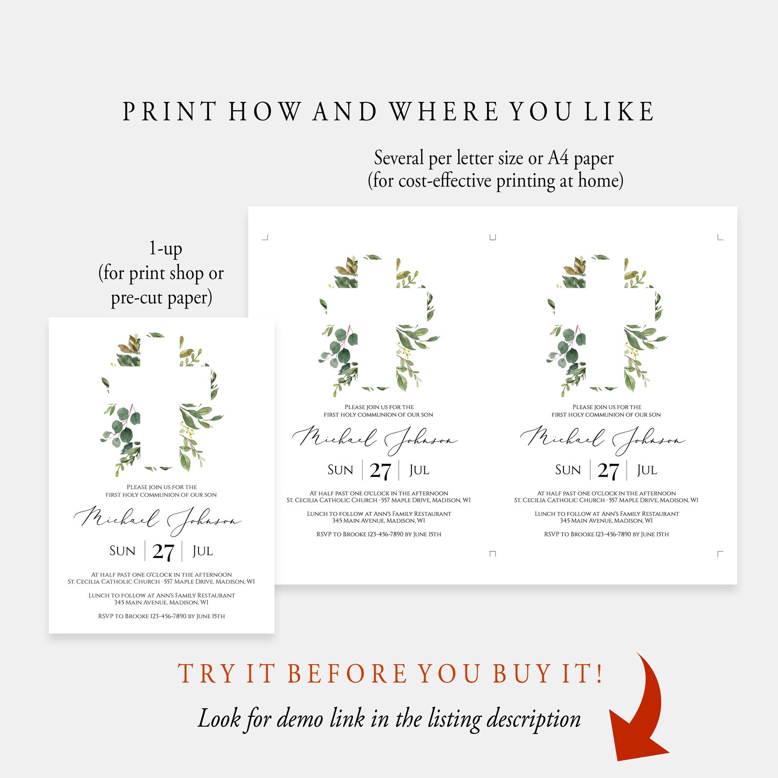 First Communion Invitation Template Boy Instant Download - Etsy