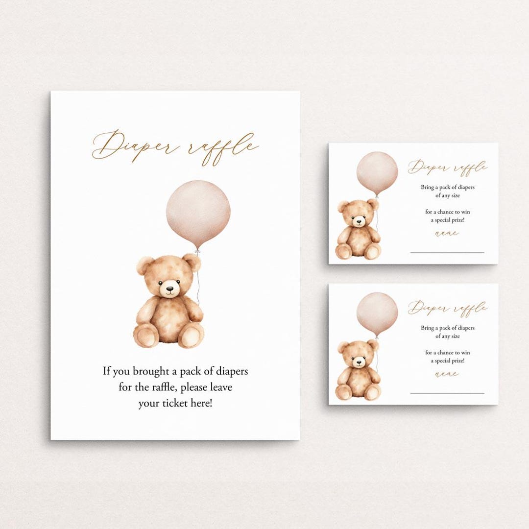 Bear Diaper Raffle Card Teddy Bear Diaper Raffle Ticket Printable ...