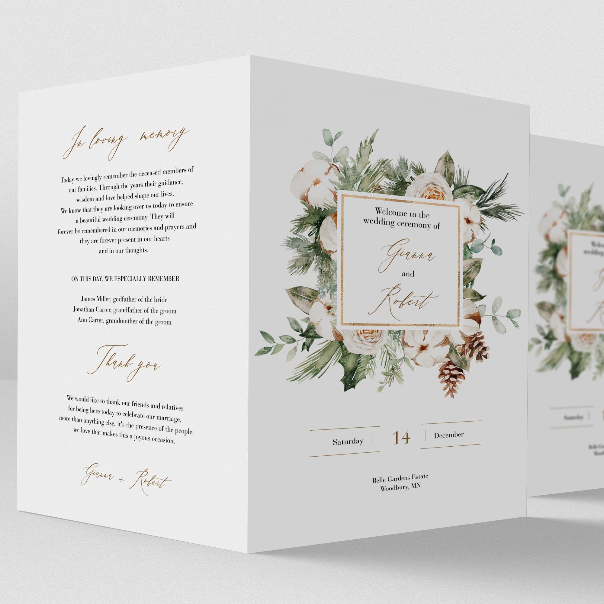 Winter Folded Wedding Program Template Editable Folded - Etsy