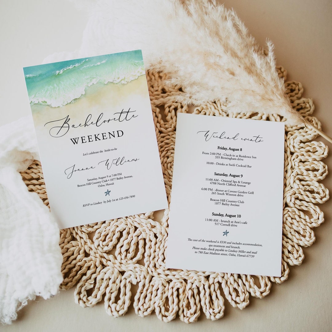 Beach Bachelorette Party Invitation With Itinerary, Seaside ...