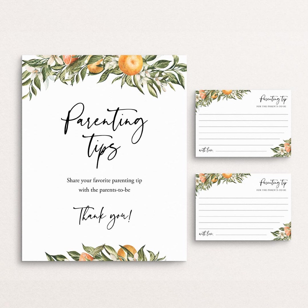 Parenting Tips Baby Shower Game Template Orange Parenting Advice Sign ...