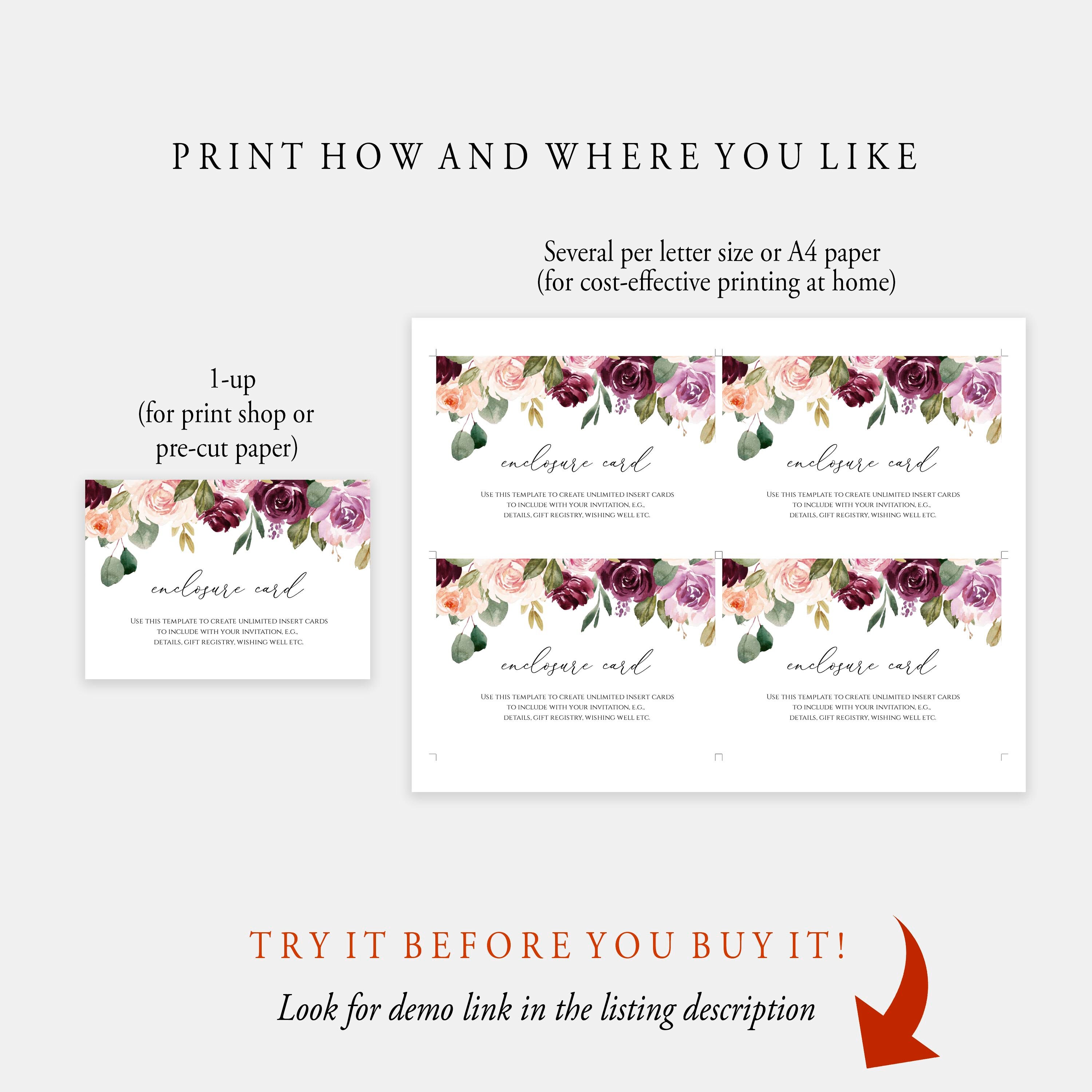 Custom Wedding Enclosure Card Template Printable Invitation - Etsy