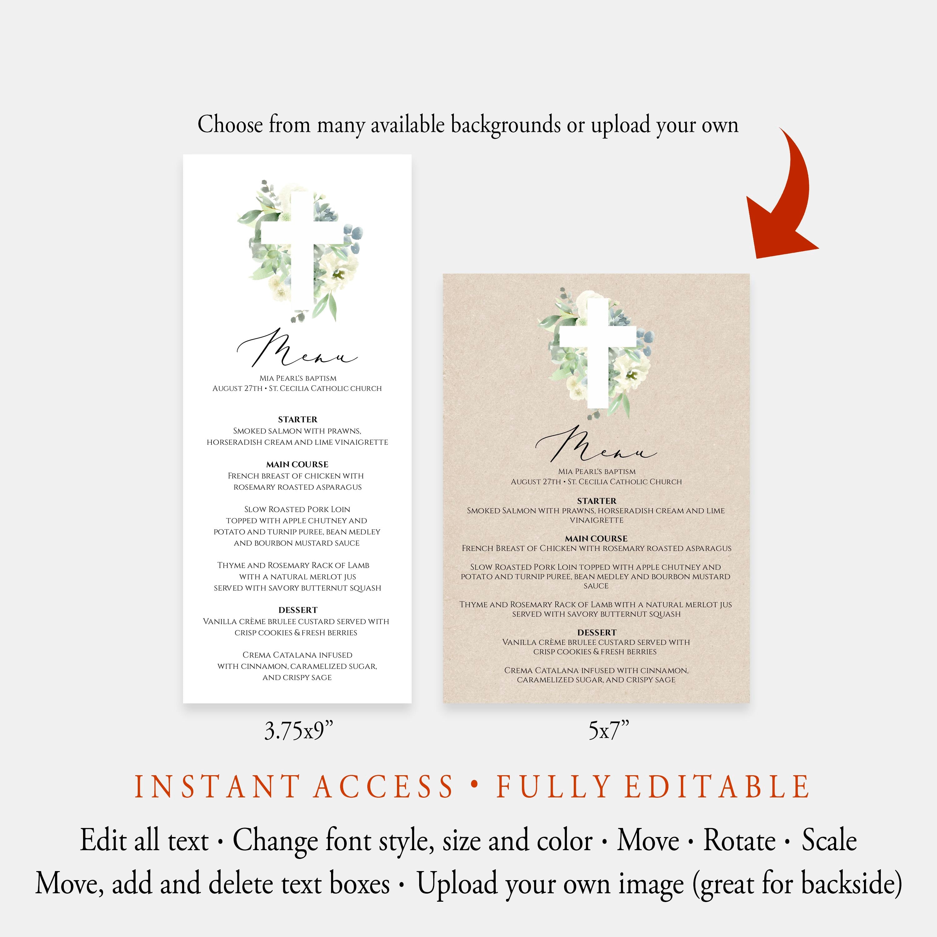 Editable Baptism Menu Template Instant Download Printable - Etsy