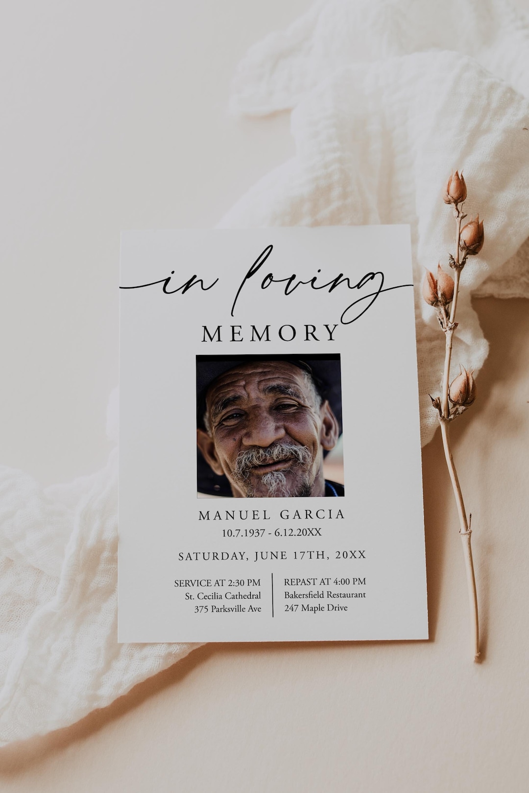 Funeral Announcement Template Editable Funeral Invitation - Etsy