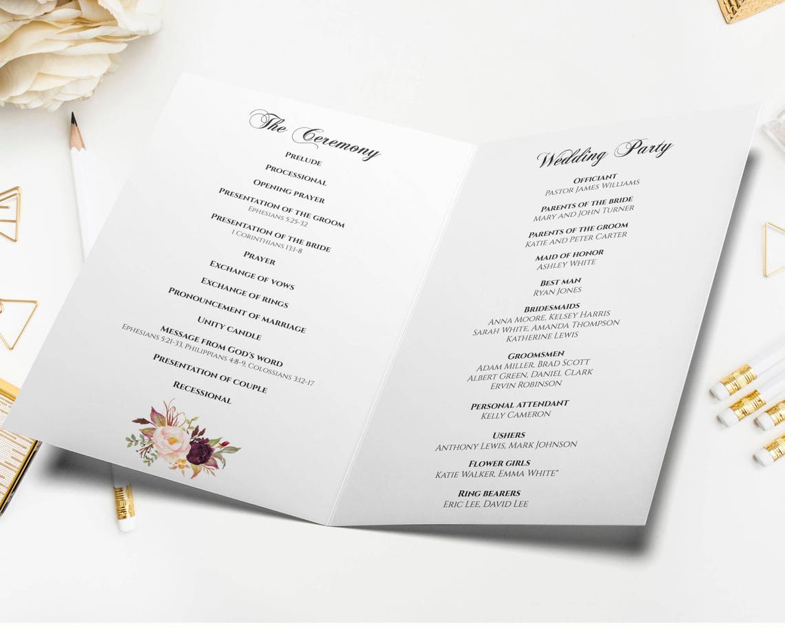 Folded Wedding Program Template Folded Ceremony Template - Etsy