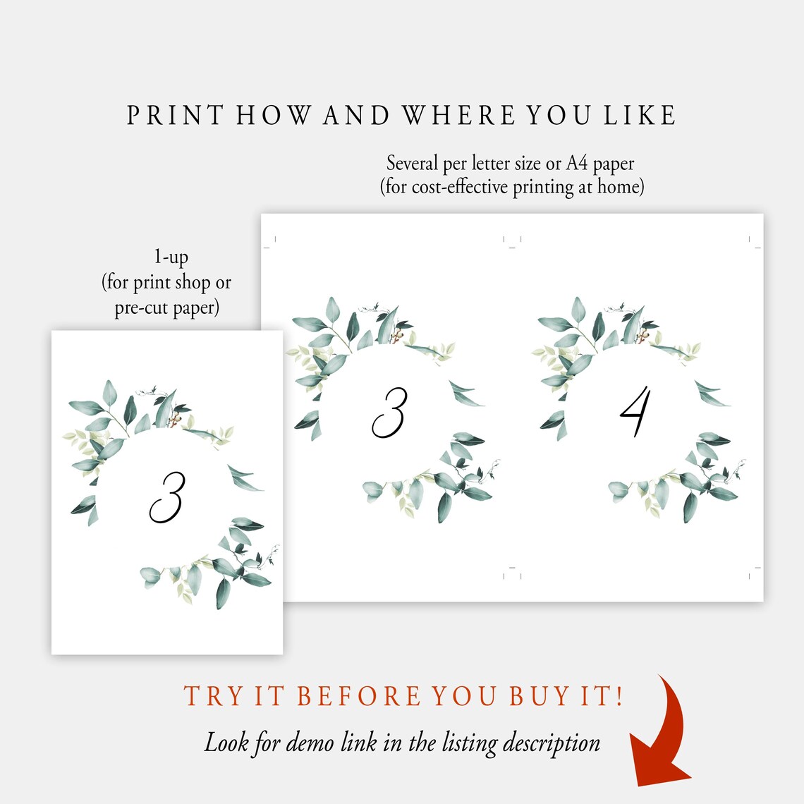 Eucalyptus Table Numbers Instant Download Printable Wedding - Etsy