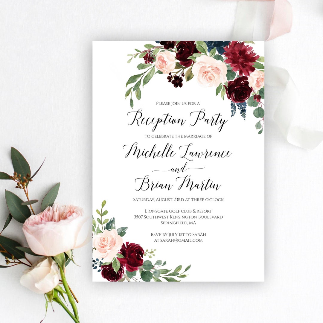 Reception Party Invitation Template, 100% Editable Text, Printable ...