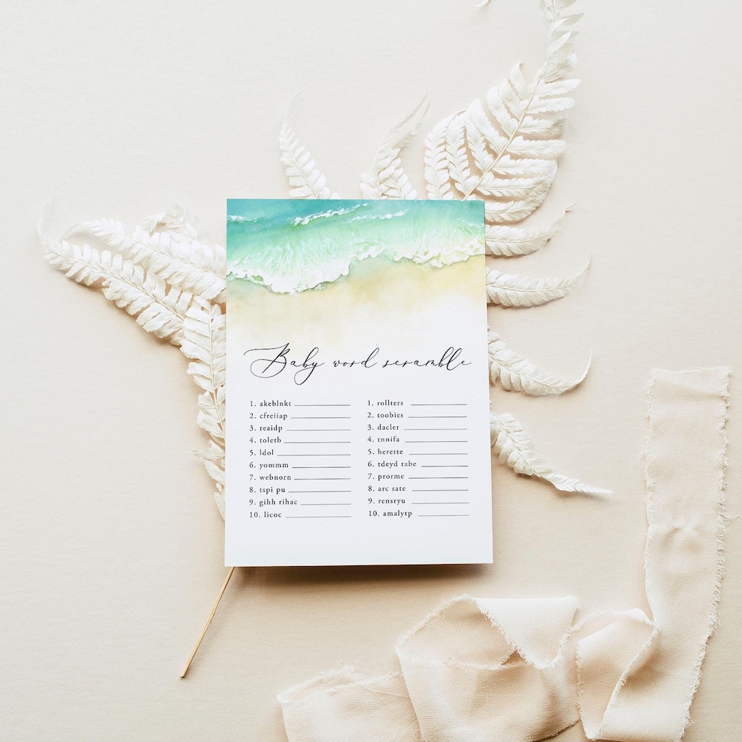 Ocean Baby Word Scramble Template, Seashore Baby Shower Game Printable ...