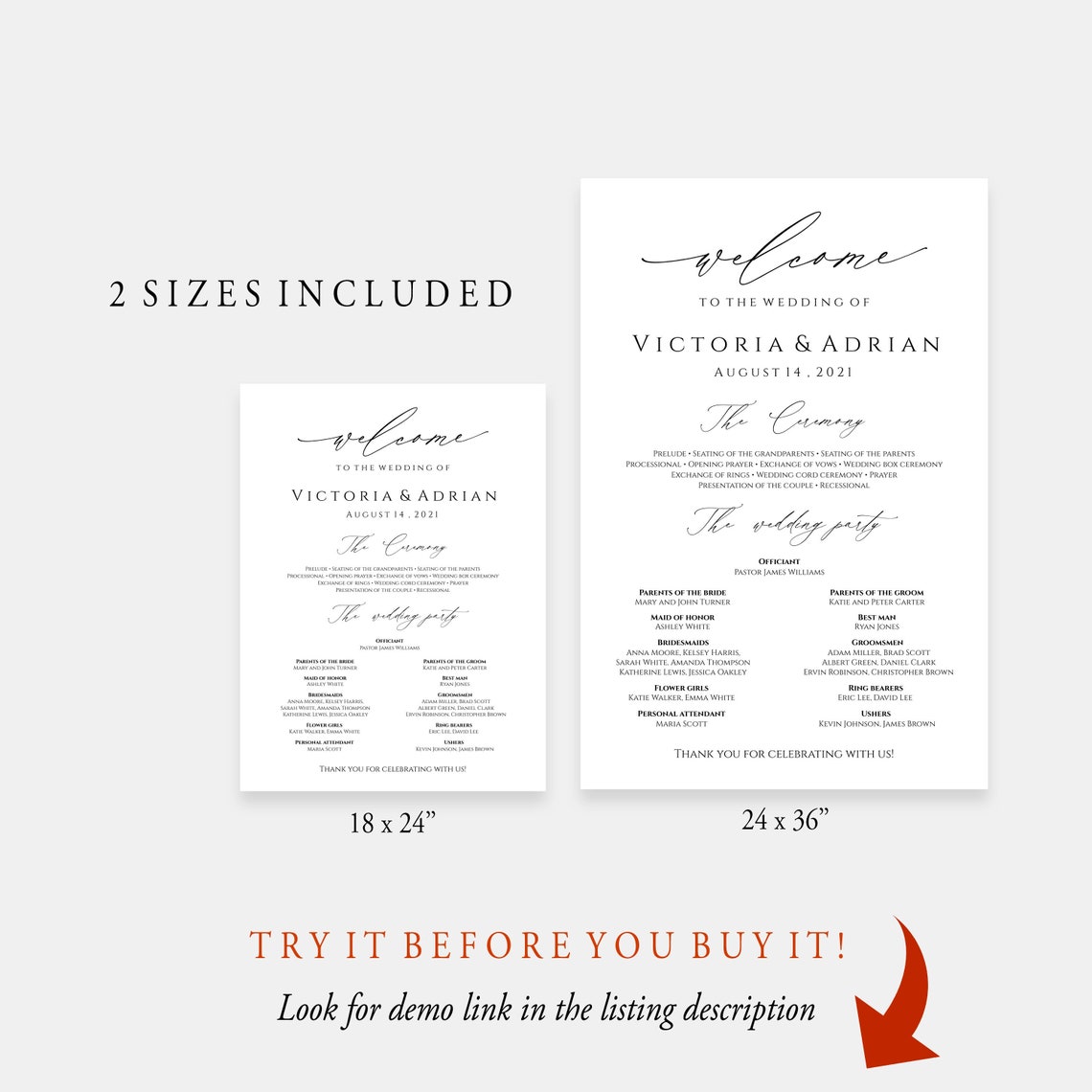 Classic Wedding Program Poster Wedding Program Board - Etsy