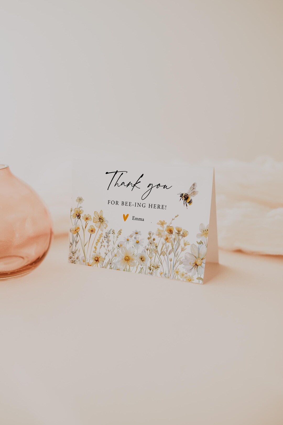 Bee Thank You Card Template Editable Thank You Honey Bee Birthday Party ...