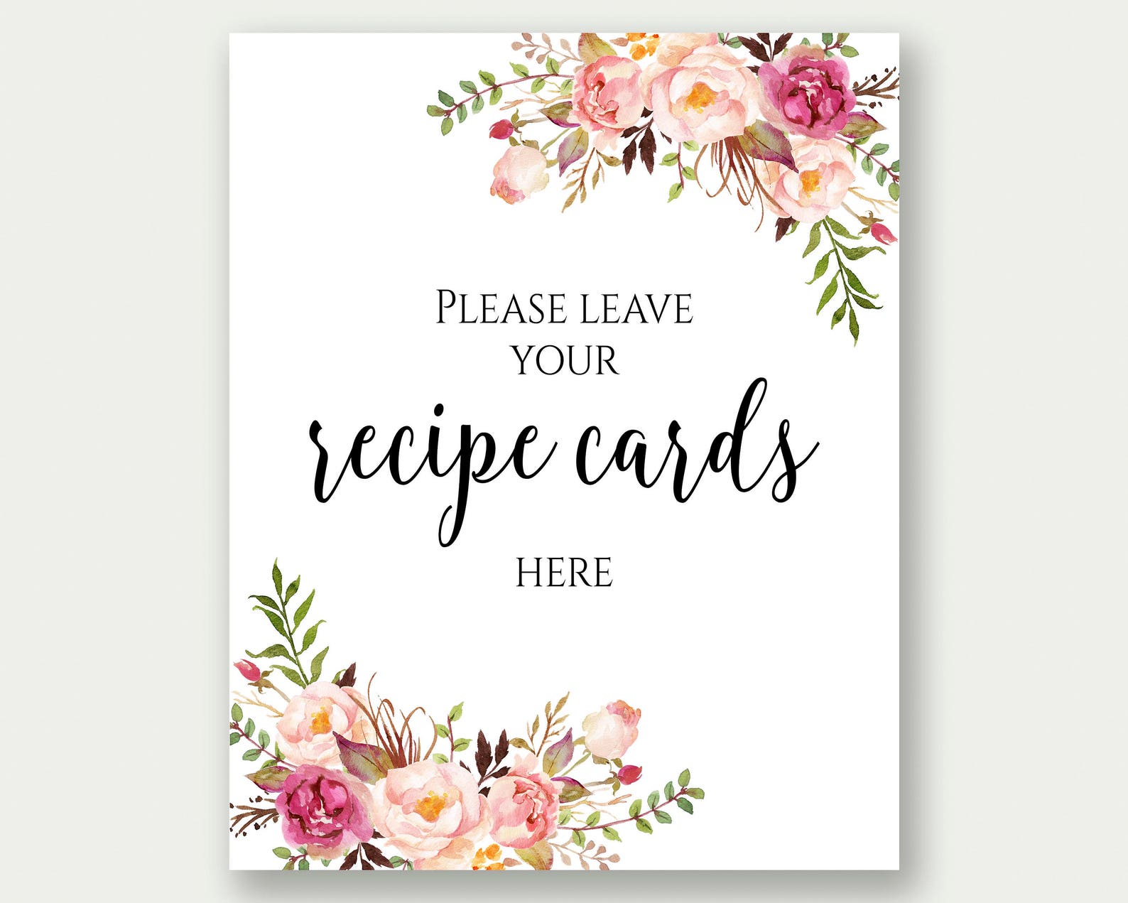 Recipe Card Sign Recipe Card Drop Sign Bridal Shower Recipe | Etsy