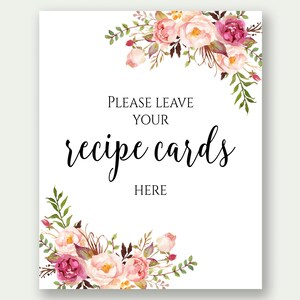 Recipe Card Sign Recipe Card Drop Sign Bridal Shower Recipe - Etsy