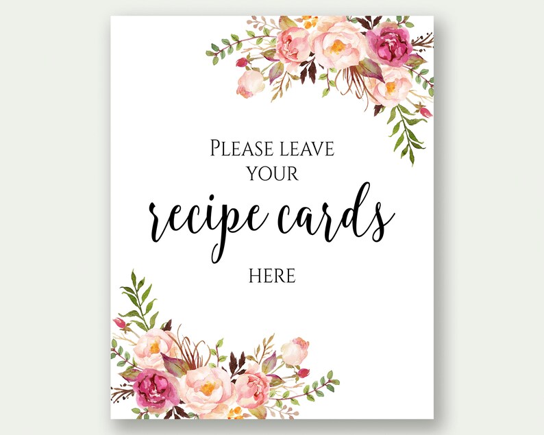 Recipe Card Sign Recipe Card Drop Sign Bridal Shower Recipe | Etsy