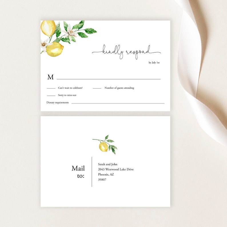 Lemon Wedding Invitation Set Printable Citrus Invitation | Etsy