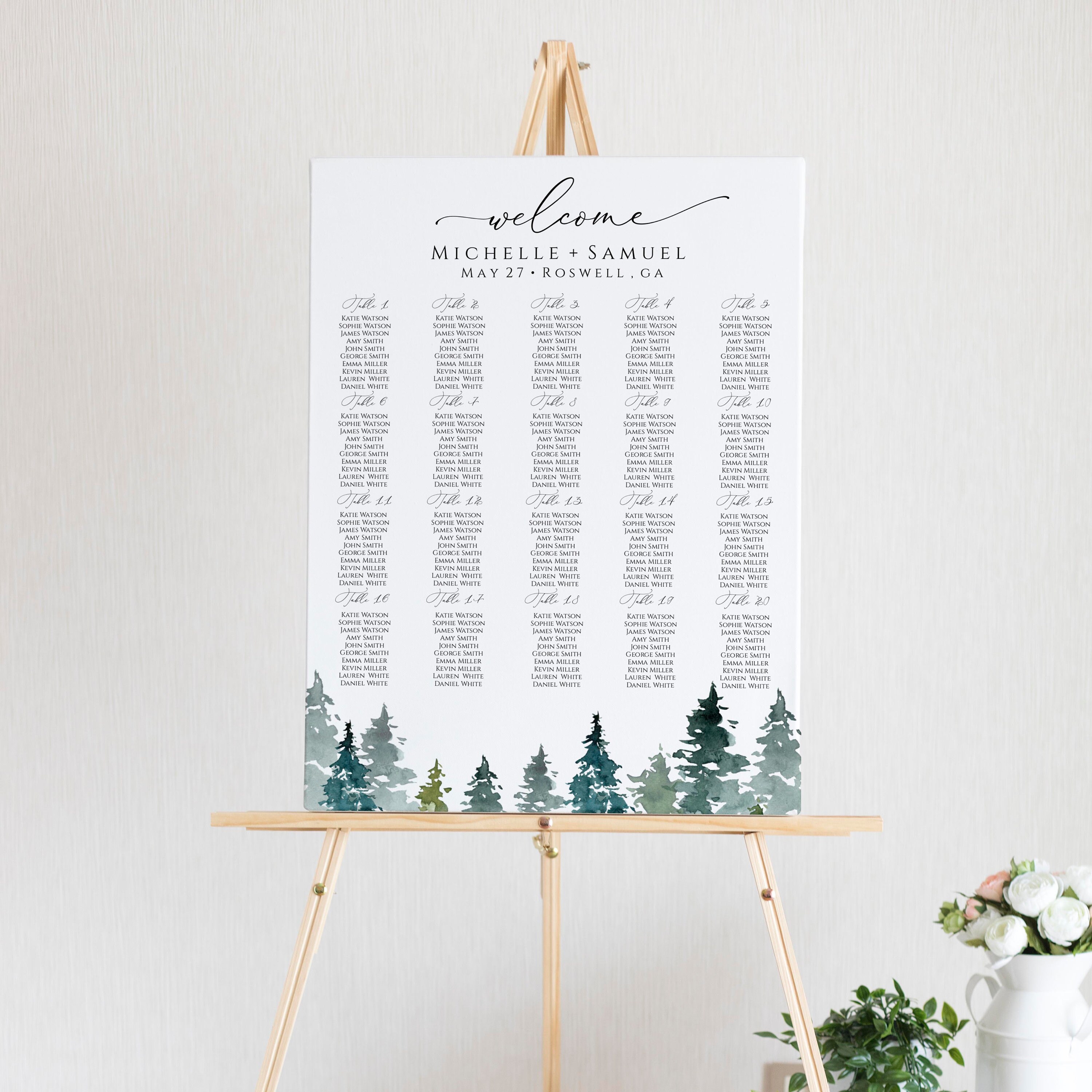 Forest Seating Chart Template Pine Tree Wedding Seating | Etsy