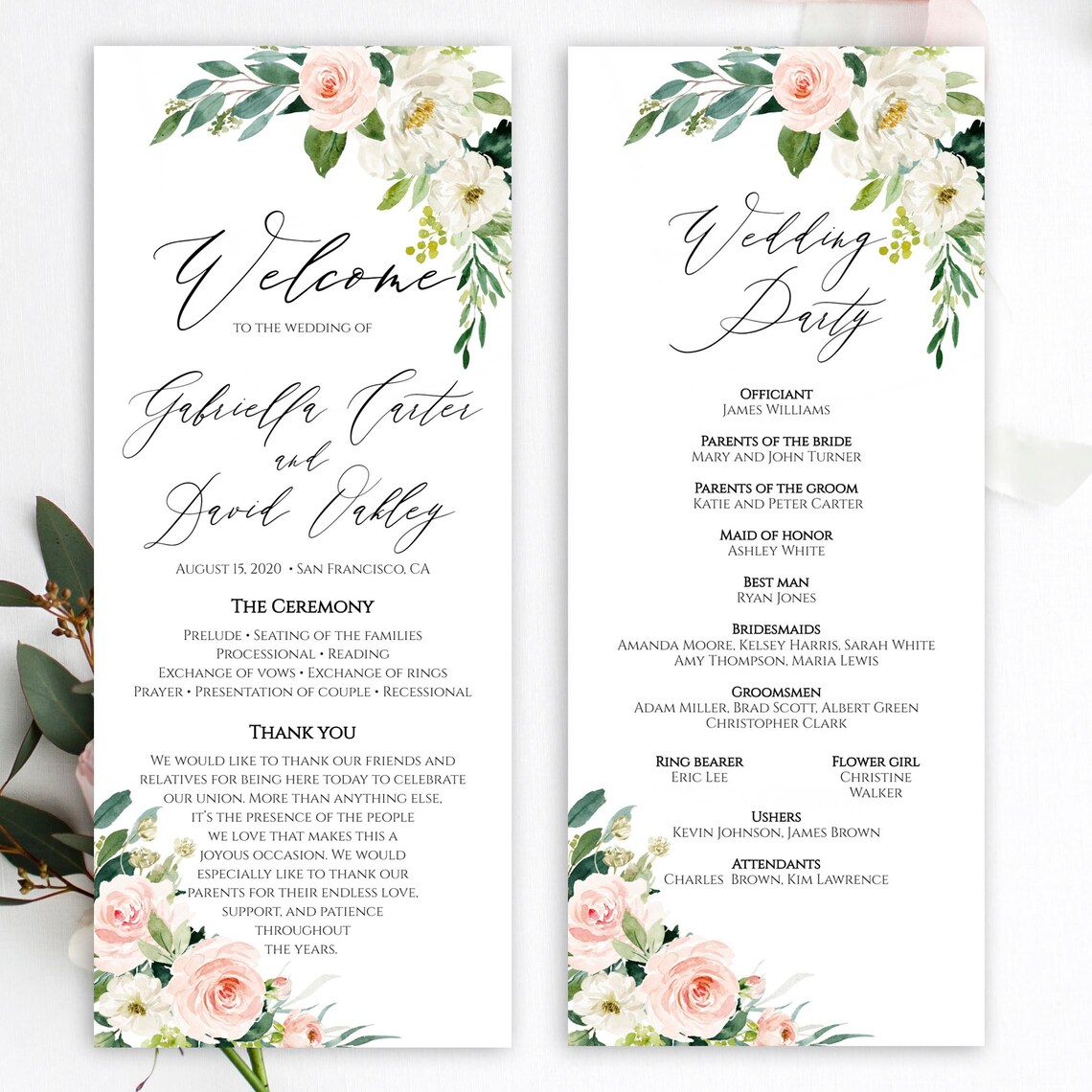 Fully Editable Wedding Program Template Two Sided Ceremony | Etsy
