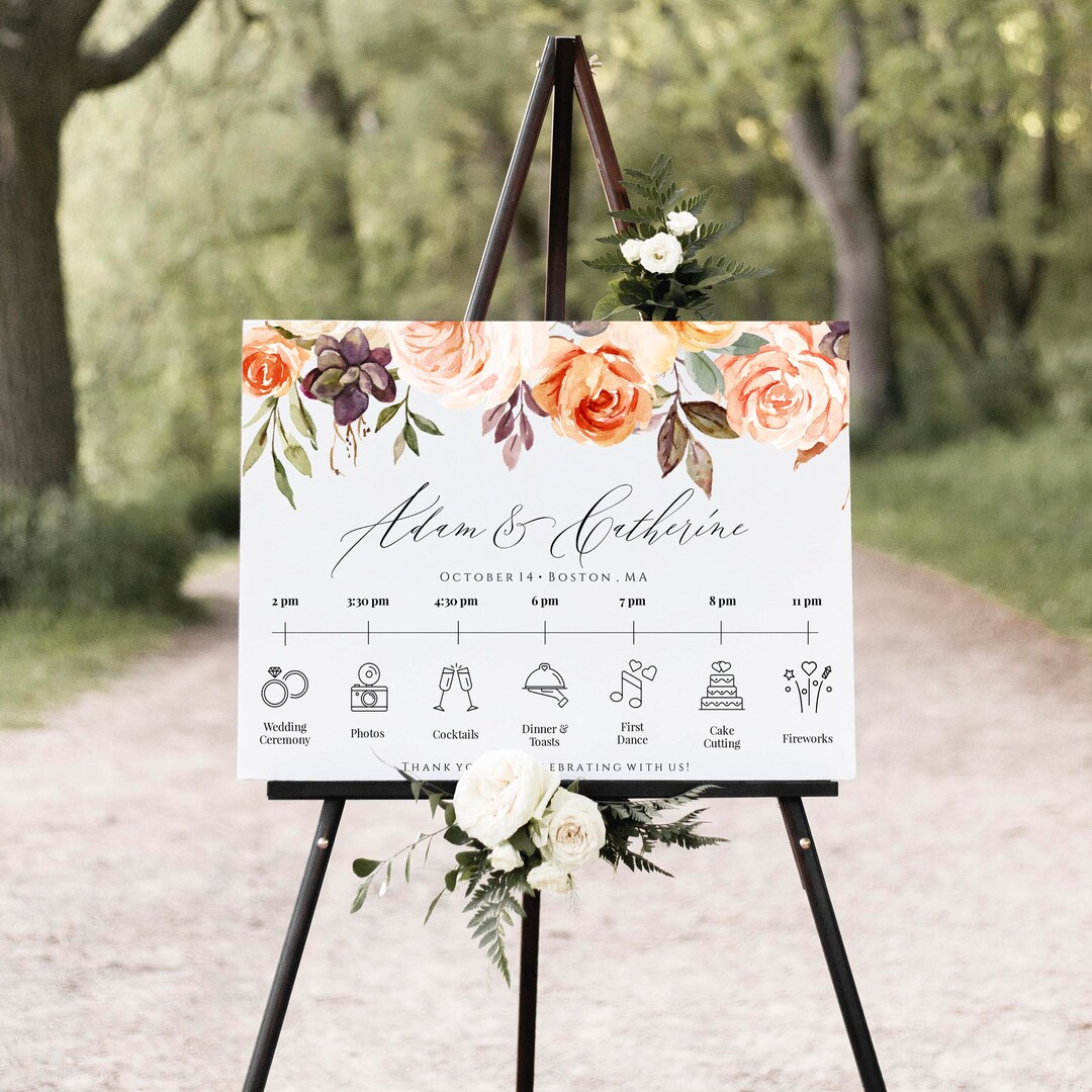 Wedding Timeline Poster, Printable Timeline, Wedding Day Timeline ...